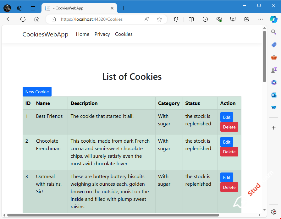Учет печенья C Asp Net Core Razor Pages Sql Server Исходники C скачать купить